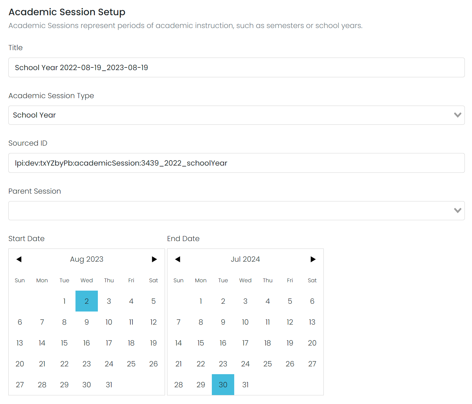 Create Academic Sessions