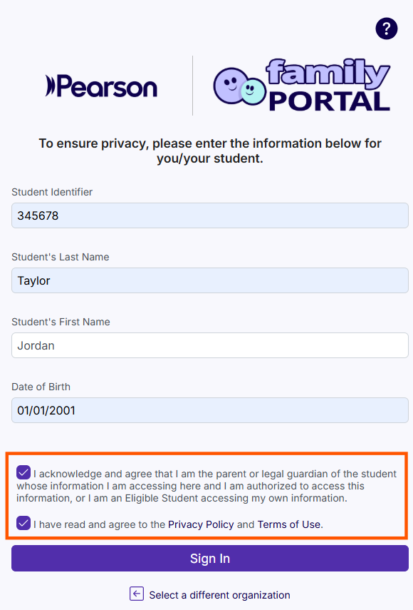 Sign in to Family Portal